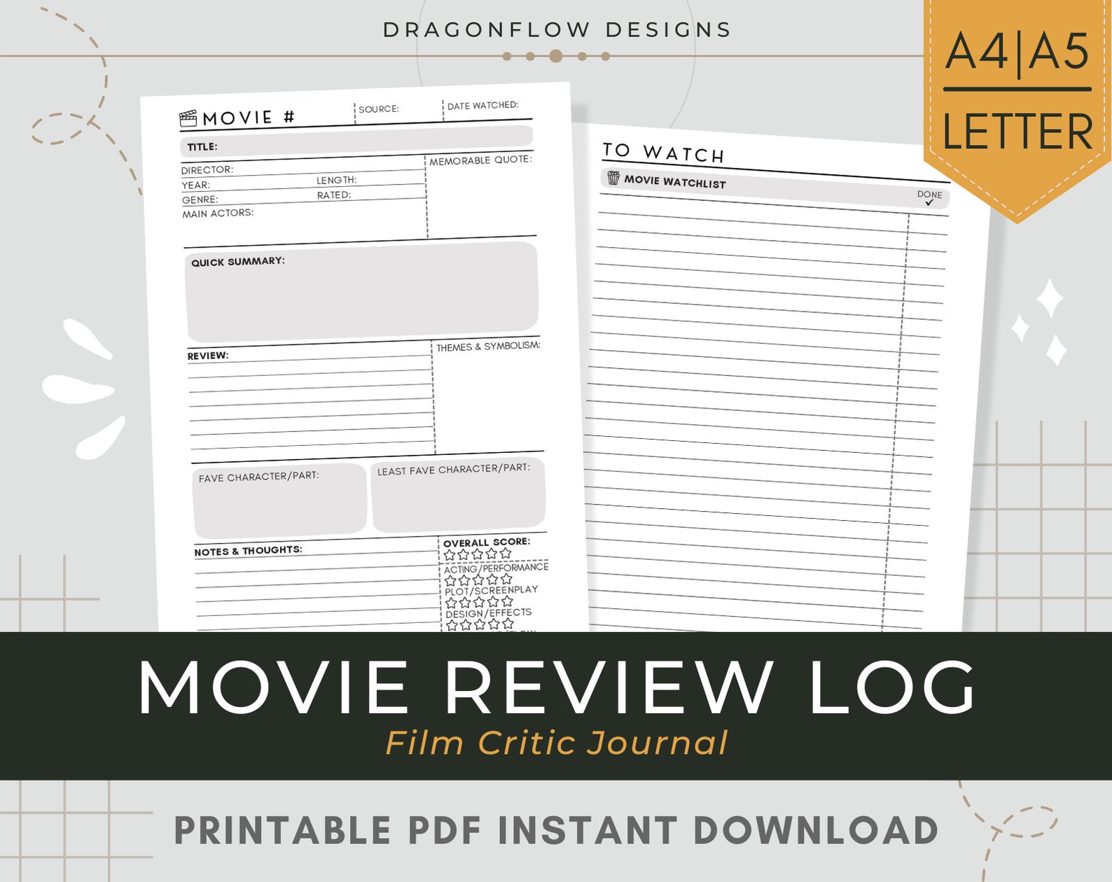Movie Review Log Printable Download | Film Critic Journal PDF Template ...
