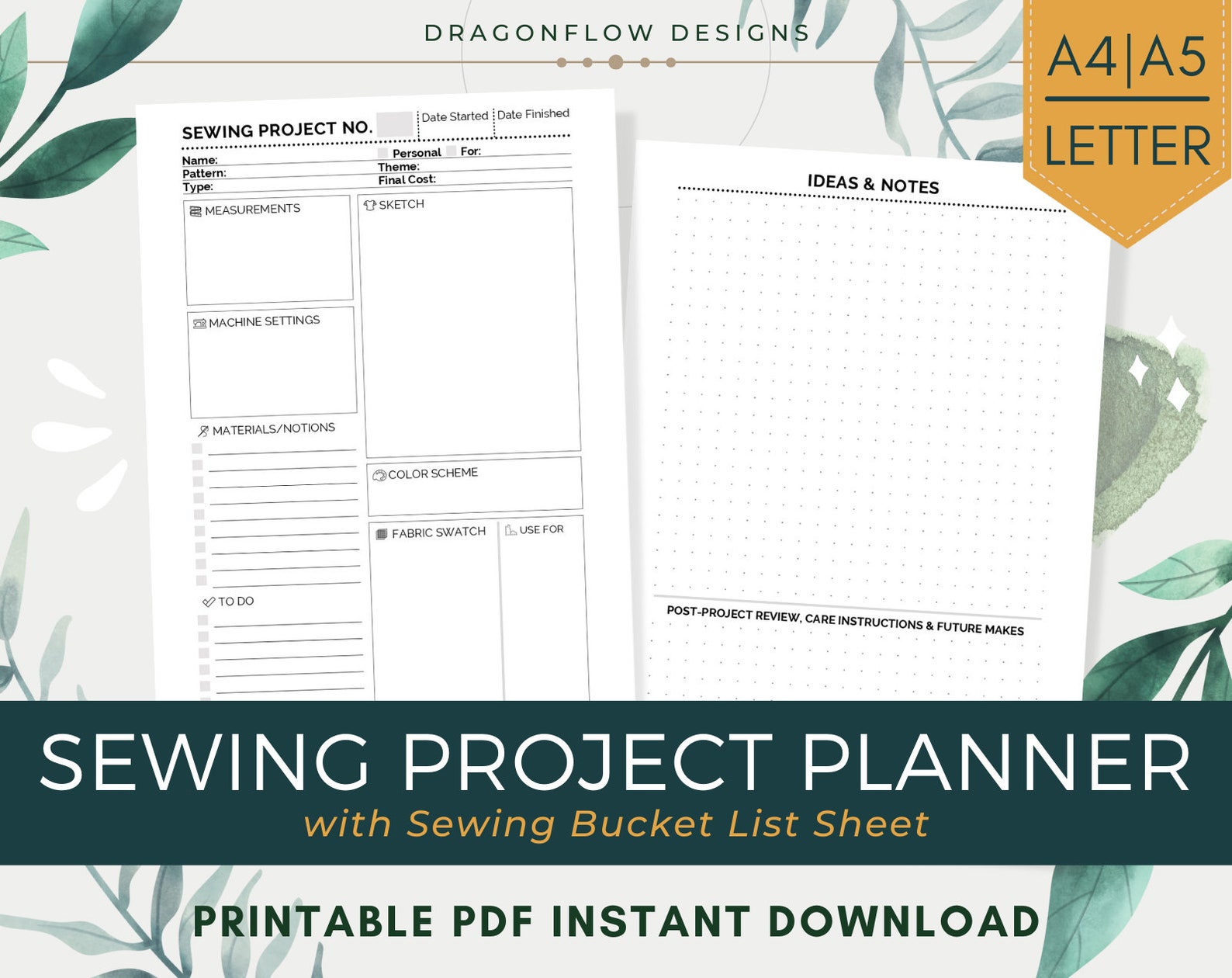 Sewing Project Planner PDF Printable | Sewing Journal Digital File ...