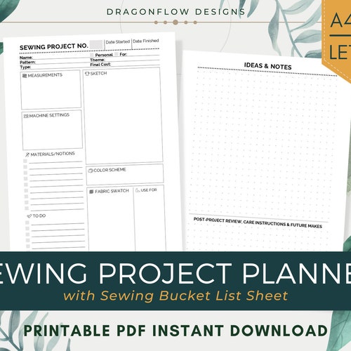 Sewing Project Planner PDF Printable Sewing Journal Digital - Etsy
