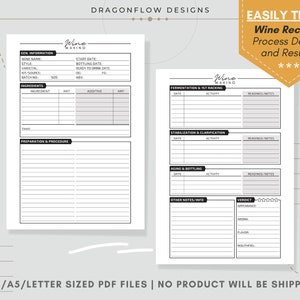Wine Making Journal PDF Download | Homemade Wine Recipe Template ...