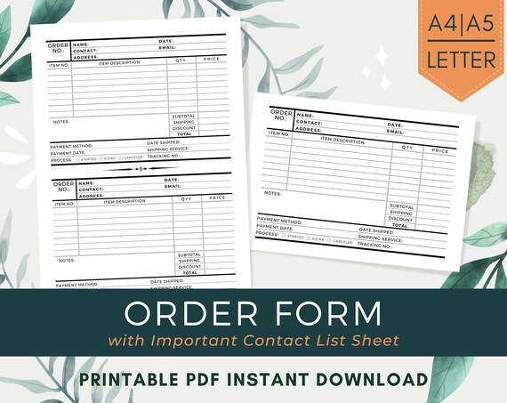 Order Form PDF Printable Download Small Business Invoice - Etsy