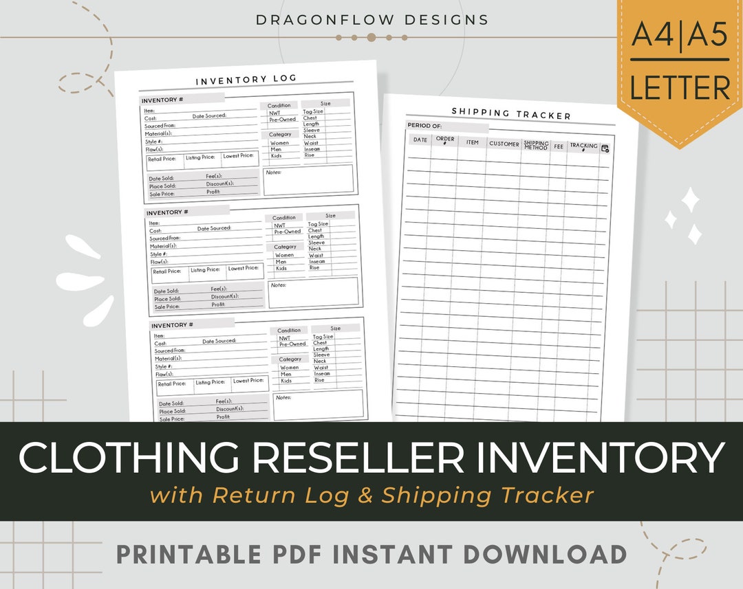 Clothing Reseller Inventory Log PDF Printable | Fashion Product Listing ...