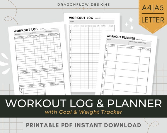 Workout Log Printable Exercise Activity Sheet Daily / | Etsy
