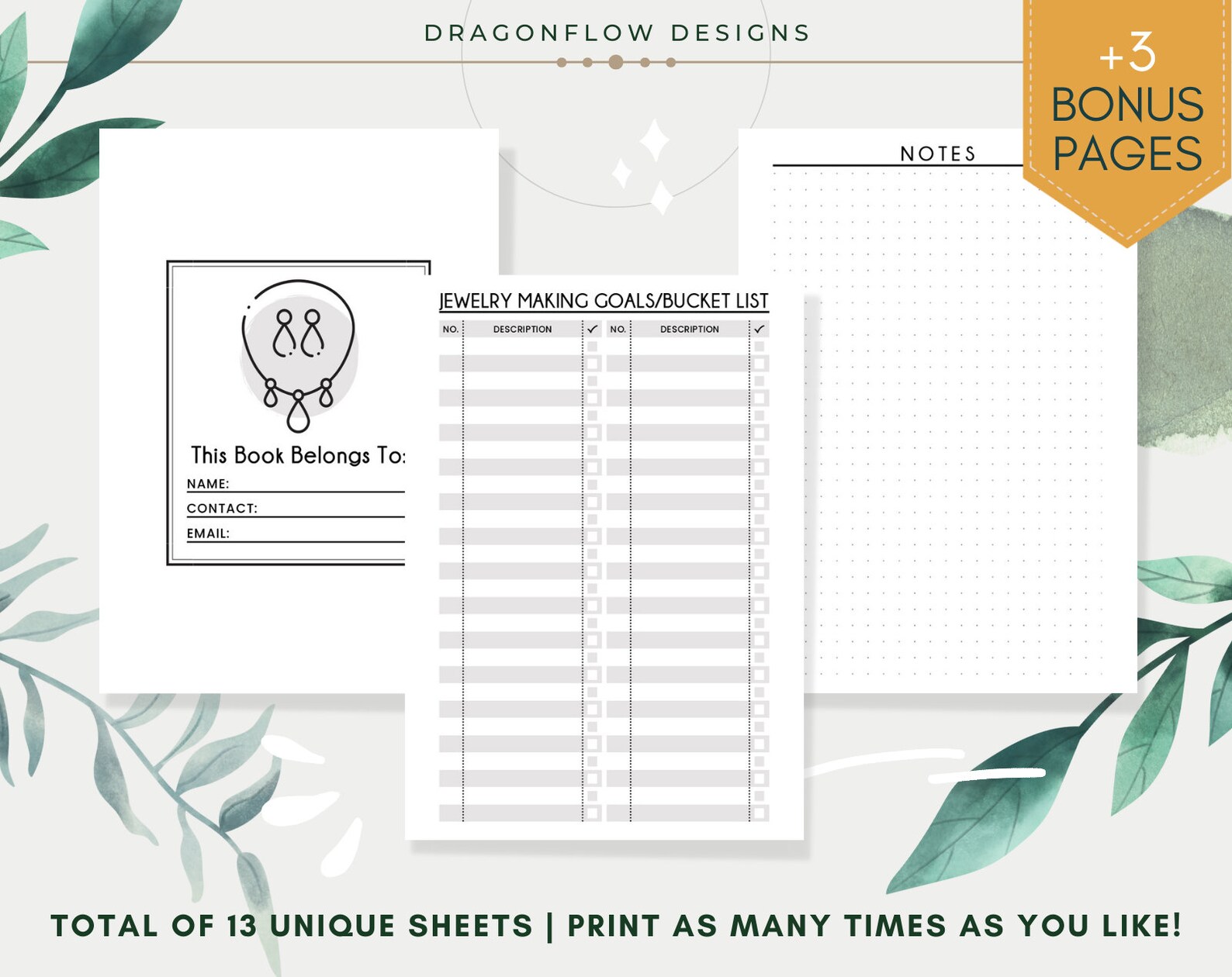 Jewelry Making Log PDF Printable Download | Jewellery Project Journal ...