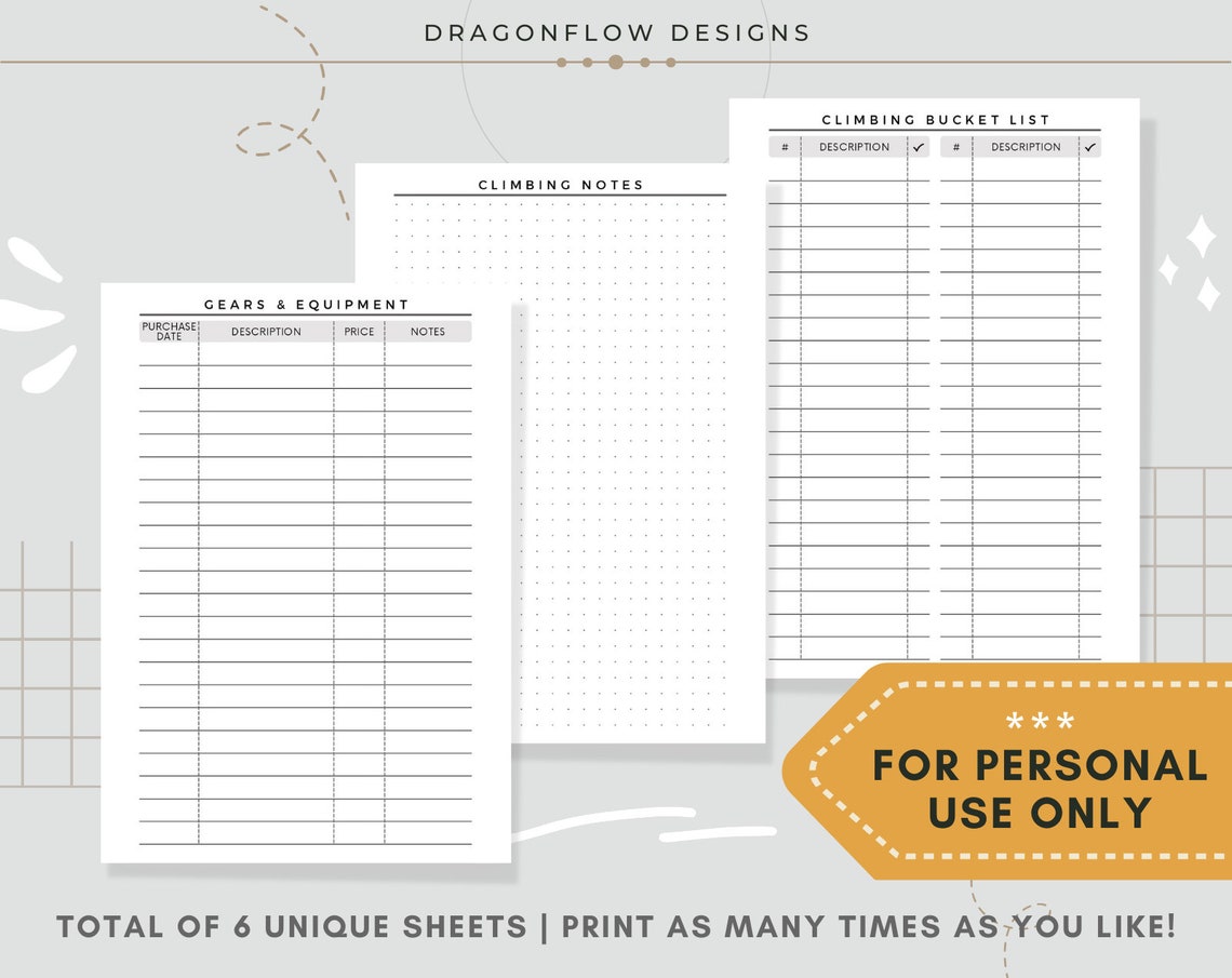 Rock Climbing Logbook PDF Printable Download | Journal Tracker Template ...