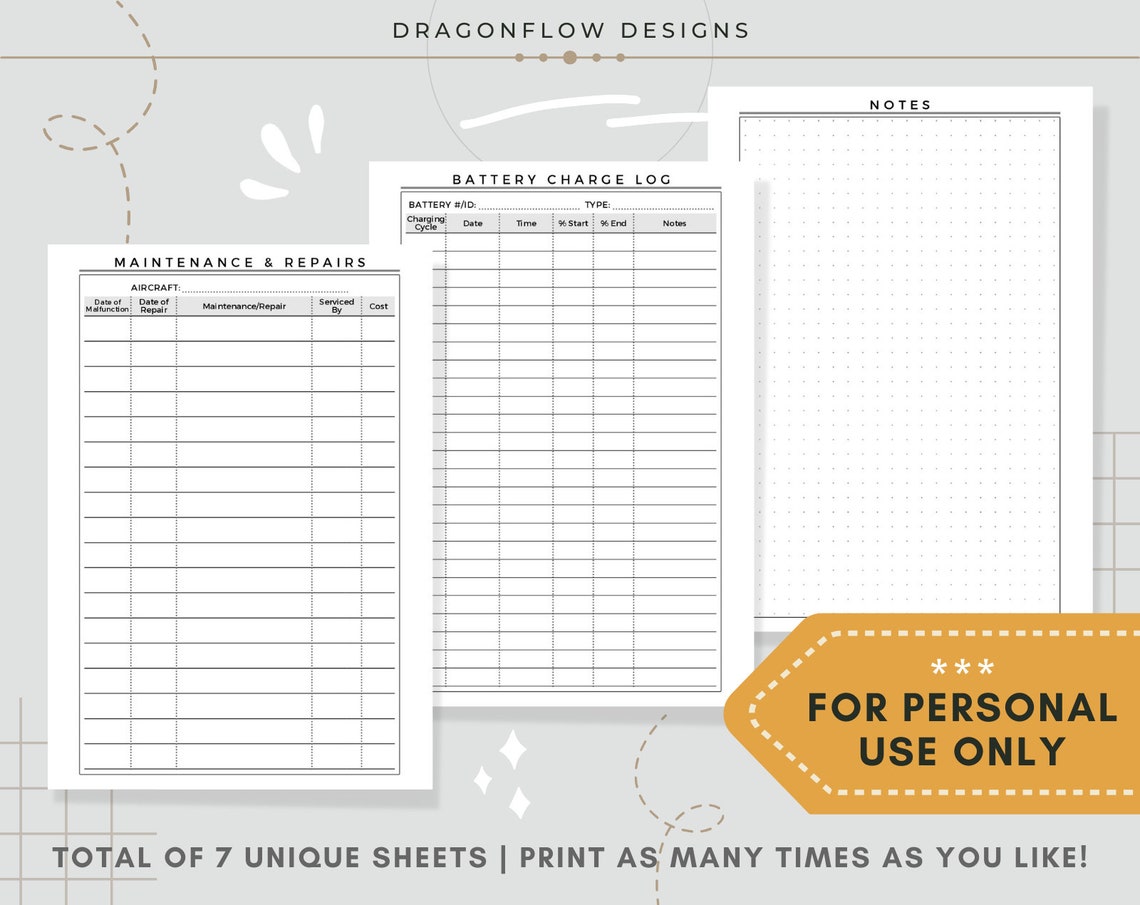Drone Flight Log Printable Download | Record UAV Information, Session ...