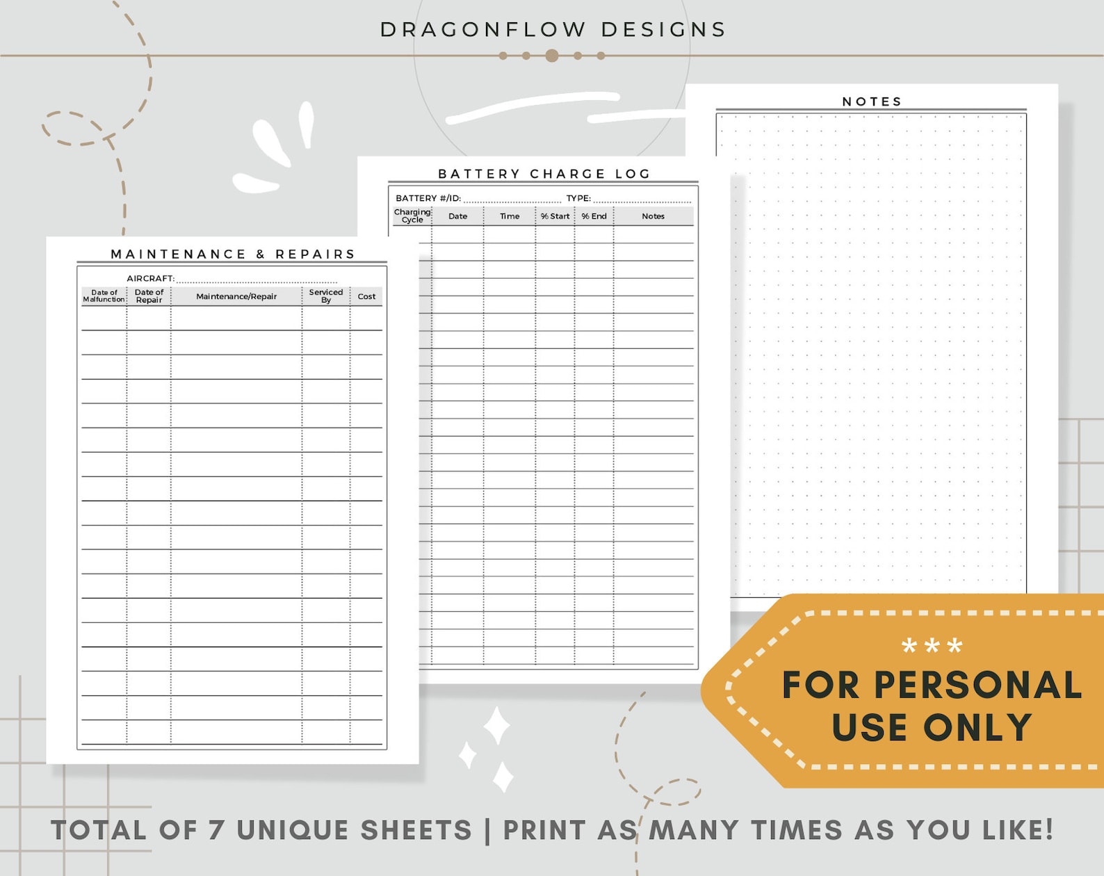 Drone Flight Log Printable Download | Record UAV Information, Session ...