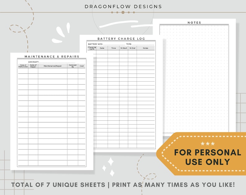 Drone Flight Log Printable Download | Record UAV Information, Session ...