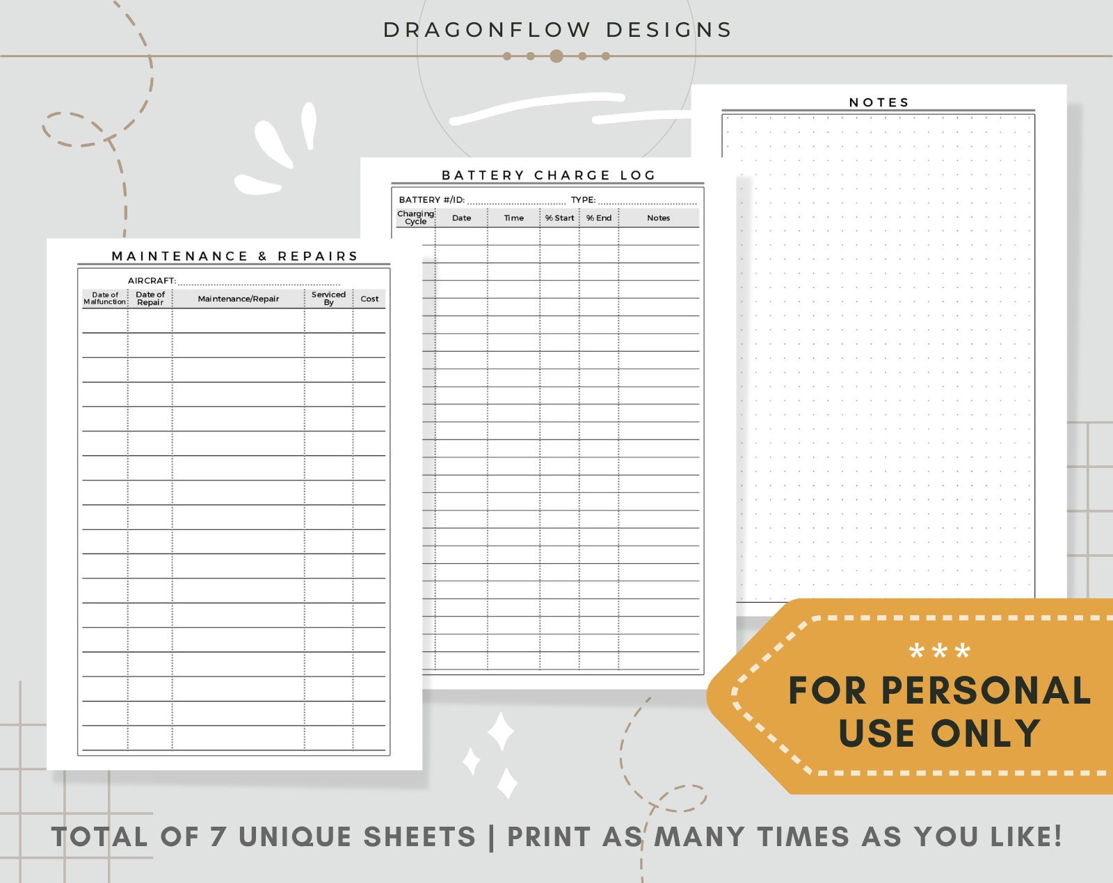 Drone Flight Log Printable Download | Record UAV Information, Session ...