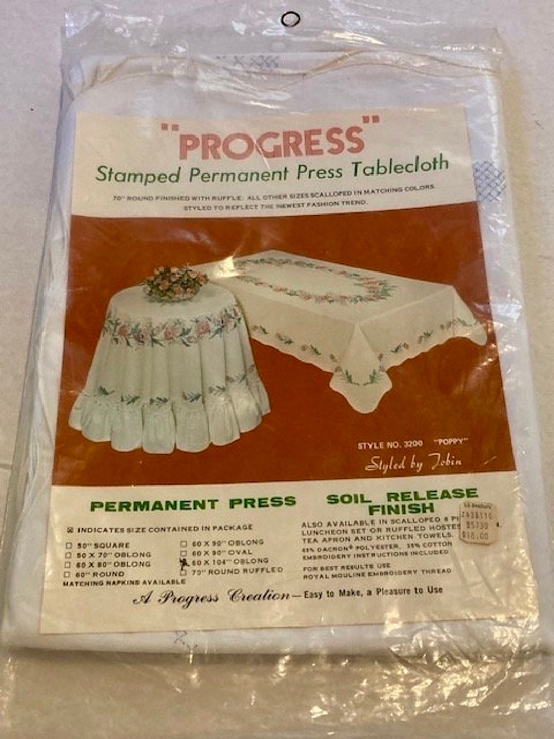 Progress Floral Stamped Permanant Press Tablecloth Cross Stitch Beige ...