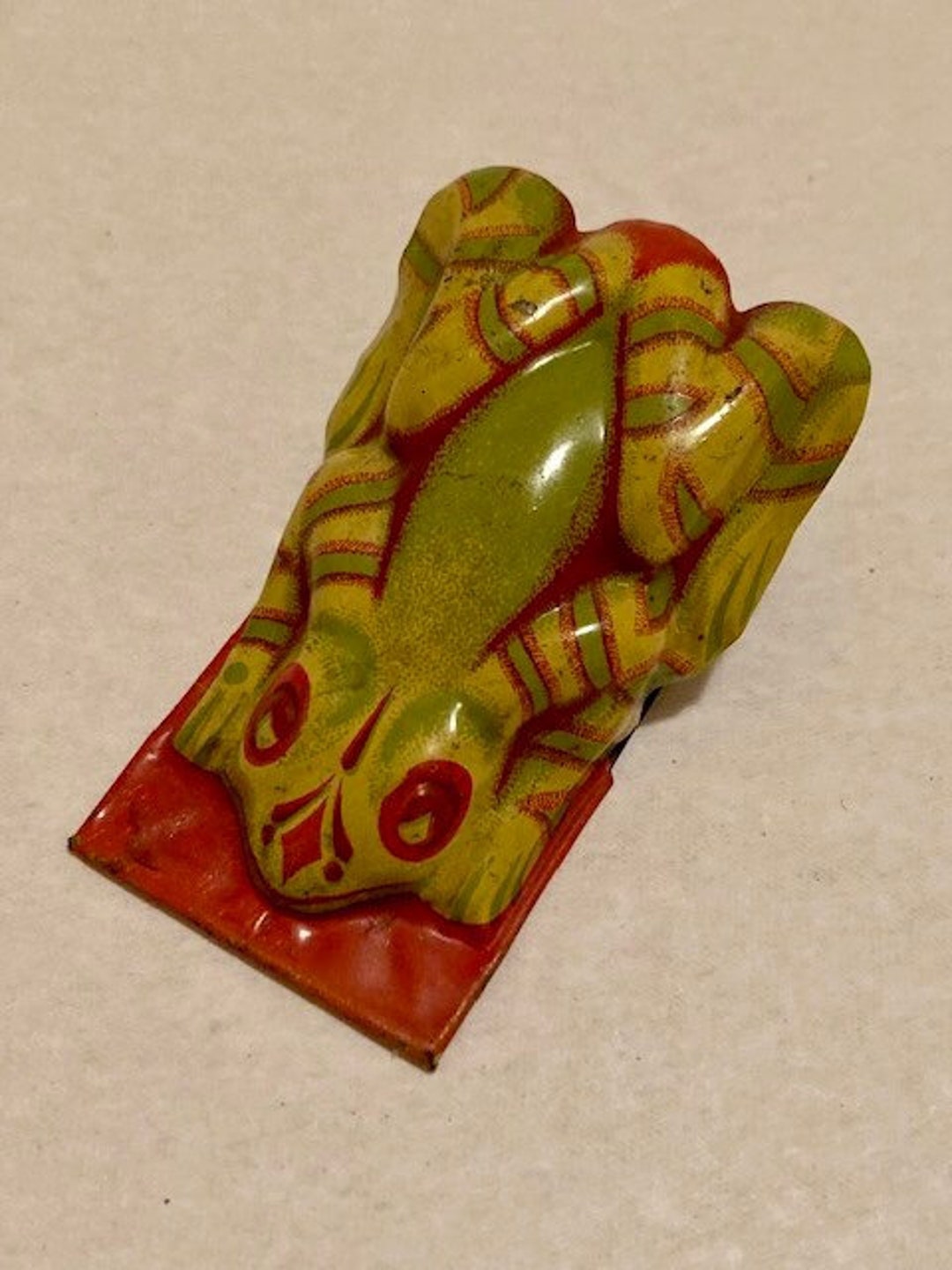 Vintage Frog Toy Metal Tin Litho Clacker Party Noise - Made in Brooklyn ...