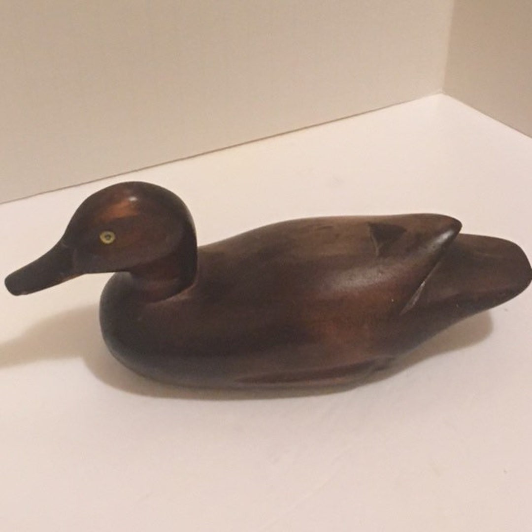 Vintage Decorative Carved Wooden Duck With Glass Eyes - Etsy