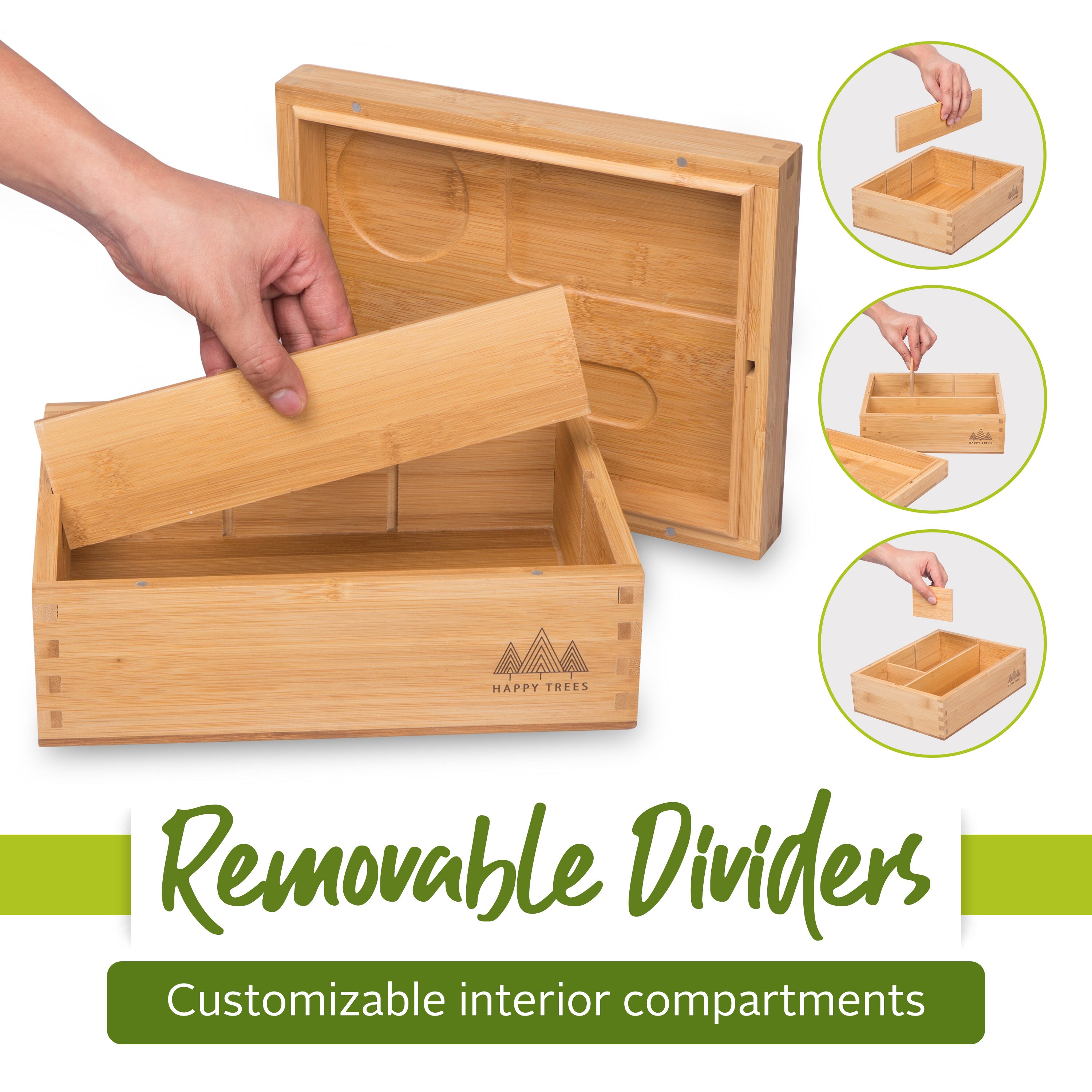 Rolling Tray Stash Box - Large Bamboo Storage Box With Reversible Lid ...