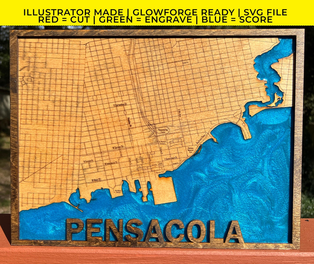 Pensacola, Florida Map SVG | Illustrator Made | Glowforge Ready ...