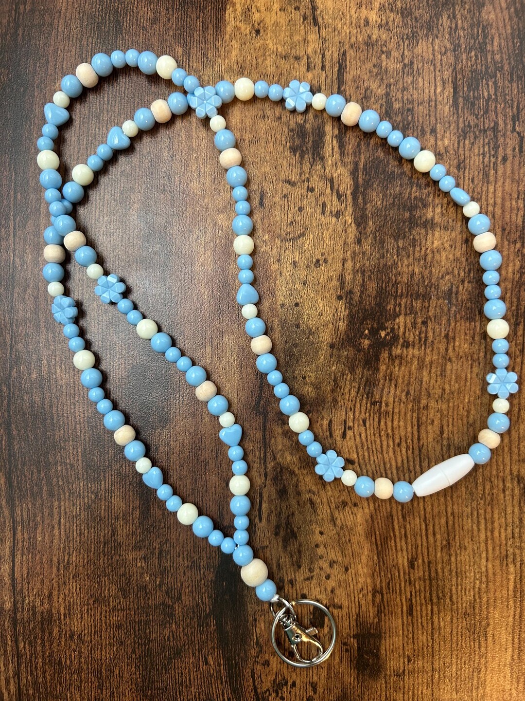 Carolina Blue Beaded Lanyard: Wood & Acrylic, Breakaway Clasp - Etsy