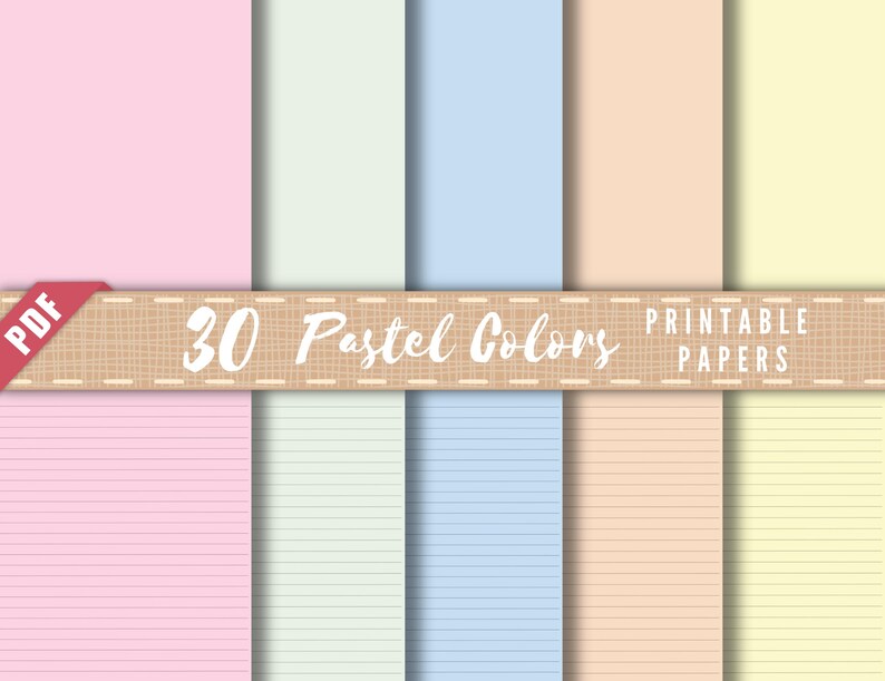 Pastel Colors Printable Papers Digital Papers Lined Paper Unlined Paper ...