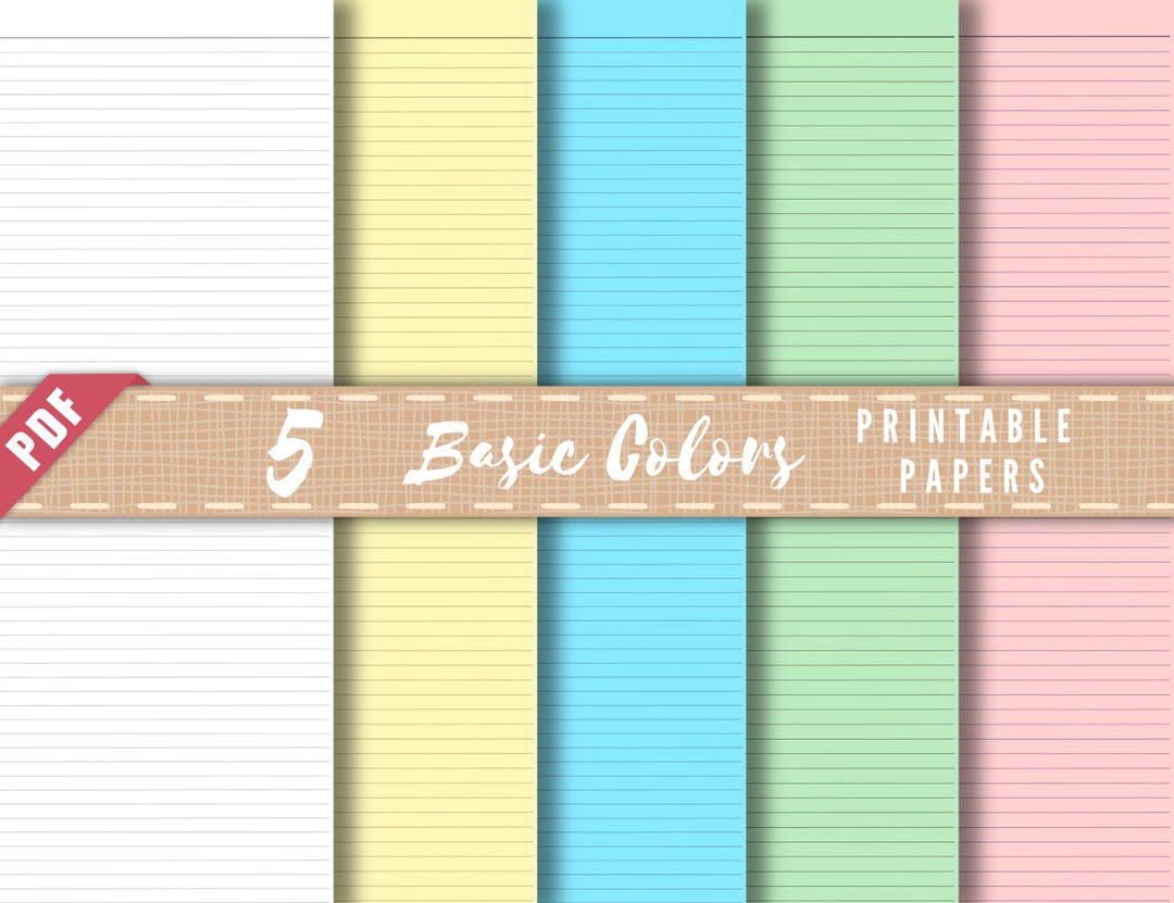 Basic Colors Printable Lined Paper Digital Paper - Etsy