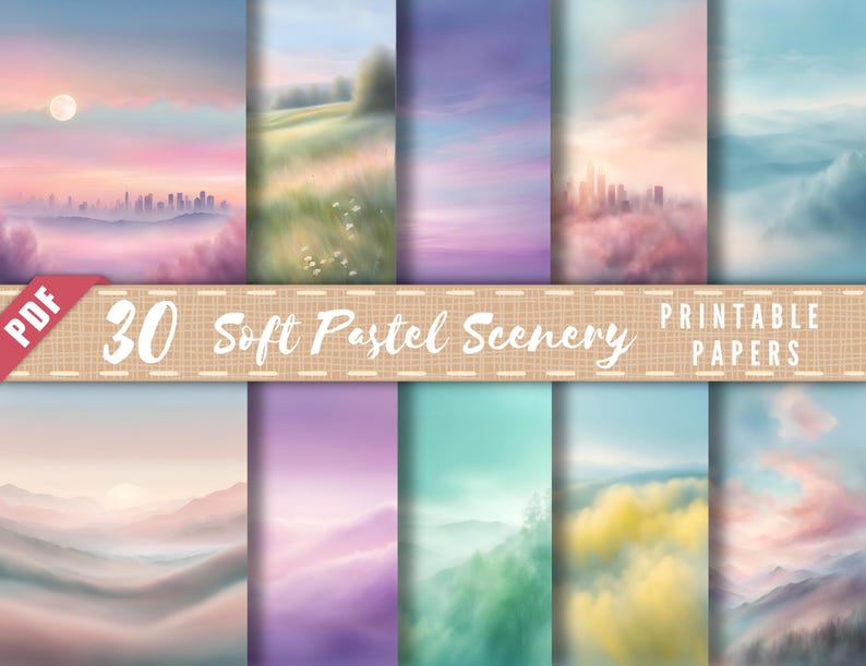 Soft Pastel Scenery Printable Papers Digital Papers - Etsy