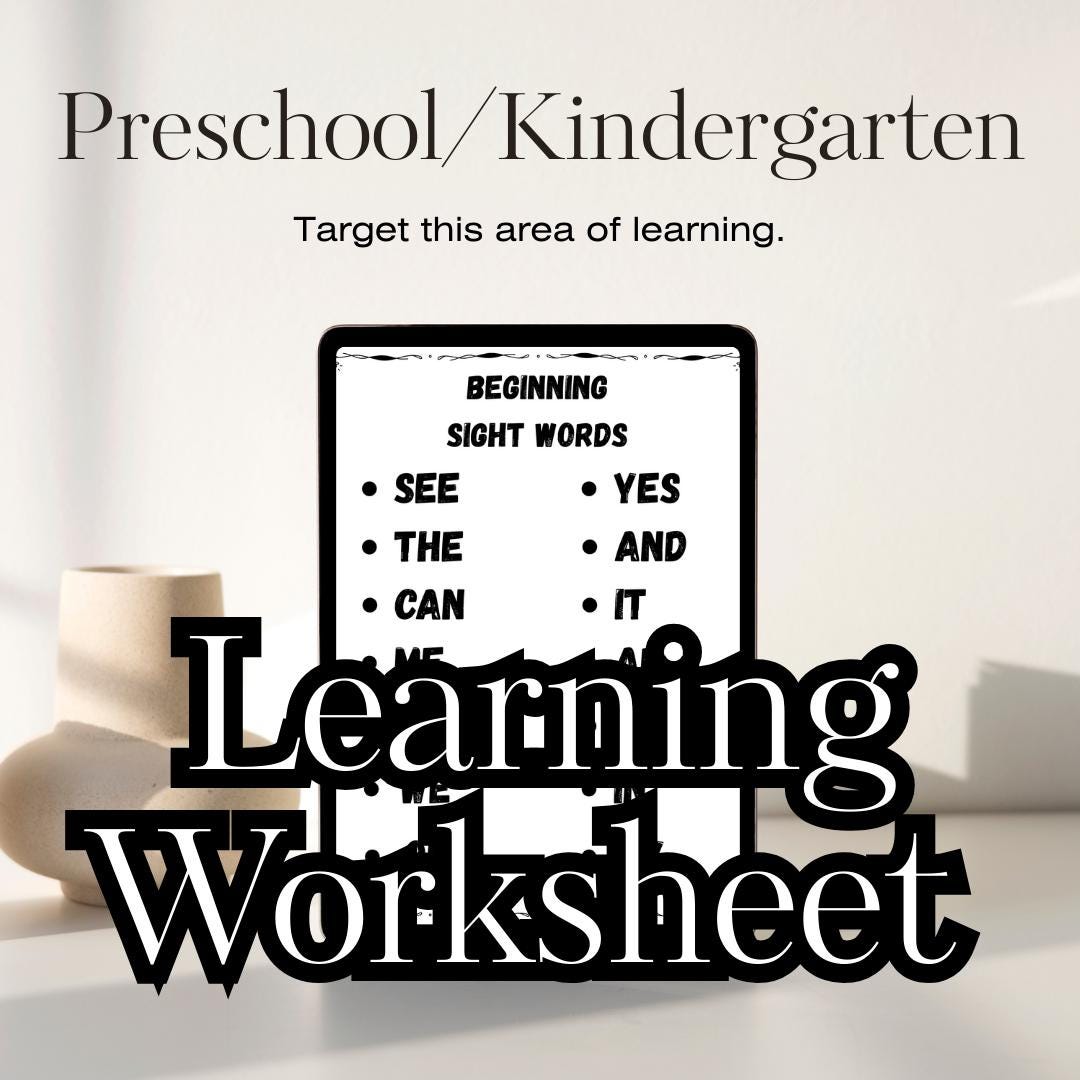 Sight Words Worksheet: Beginner Reading Practice for Kindergarten - Etsy