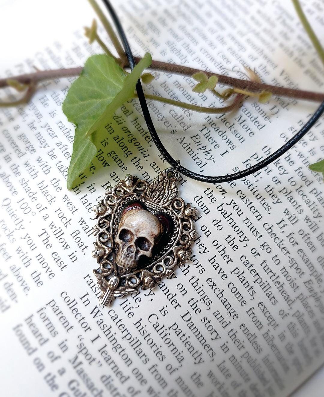 Gothic Skull Heart Necklace: Hand-painted Clay Pendant - Etsy