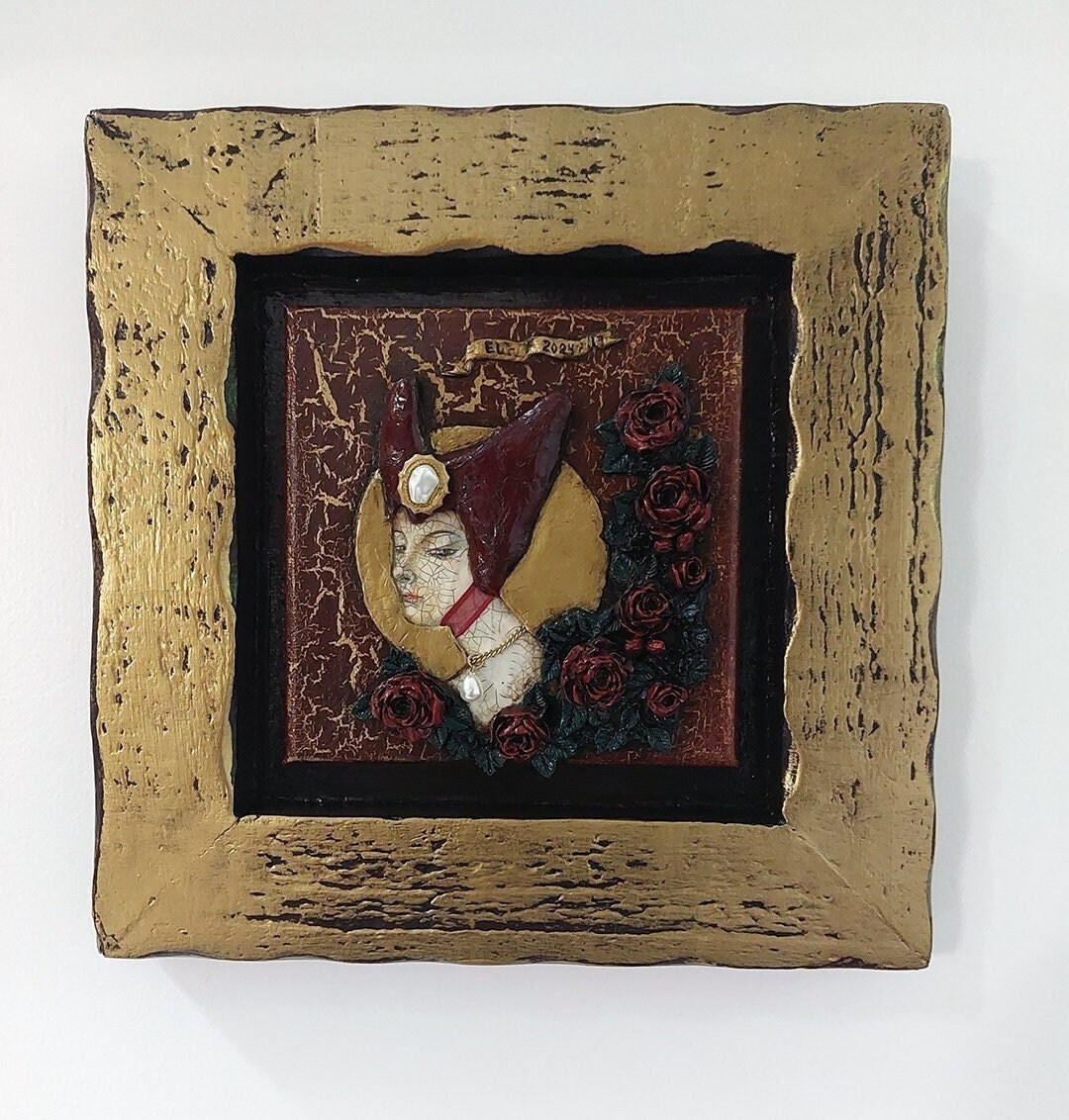 Medieval Beauty Wall Relief Mixed Media Framed Original Art OOAK Clay ...