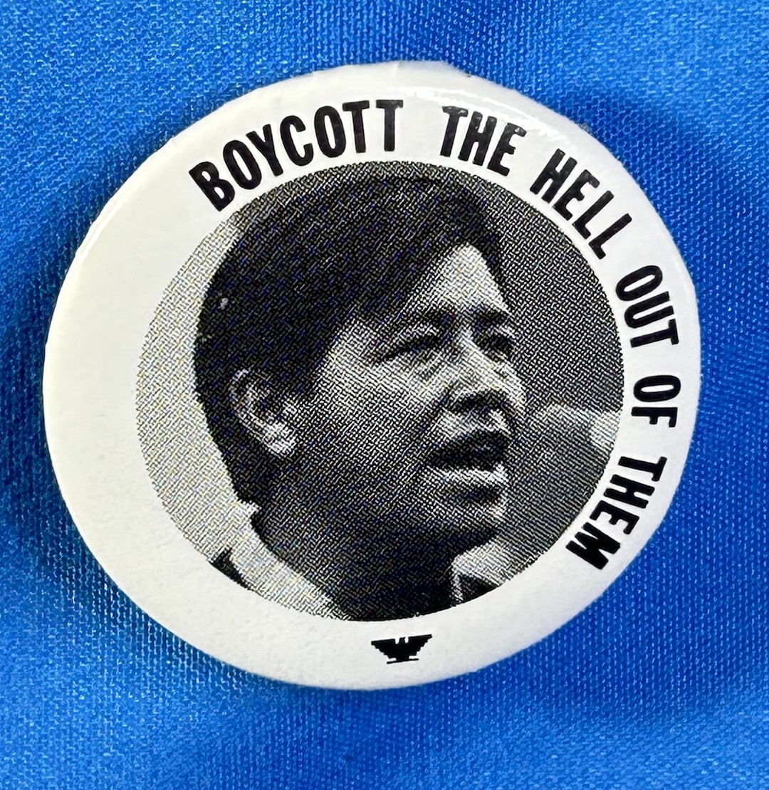 RARE FIND 1960's UFW Cesar Chavez Protest Button: Boycott the Hell Out ...