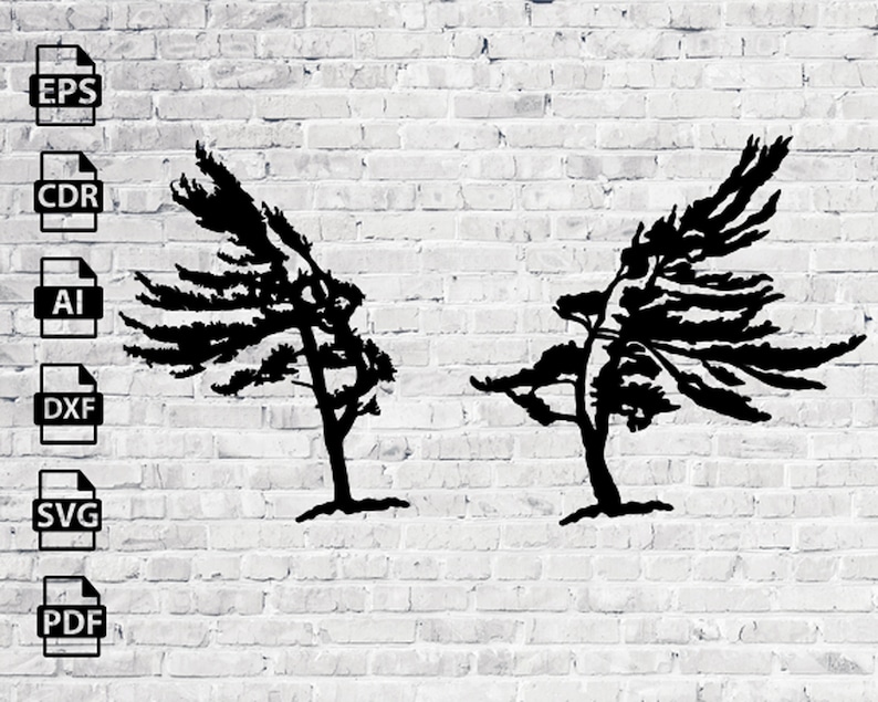 Windswept Pine Tree Laser Cut Svg Dxf Files Wall Sticker | Etsy Canada