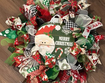 26 Deco Mesh & Wired Ribbon Christmas Wreath all Hearts Come Home for ...