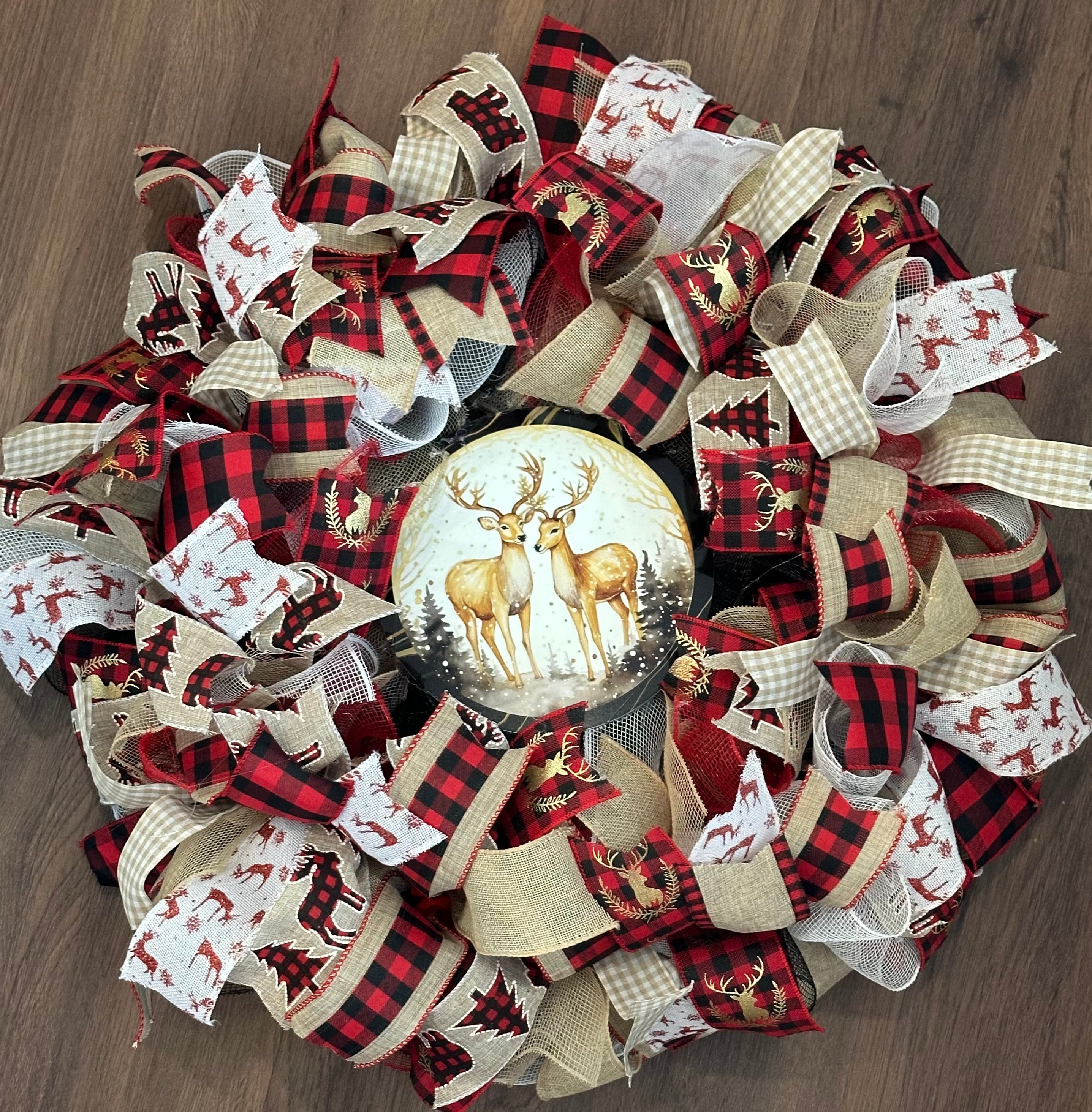 26 Deer & Christmas Wreath MOUNTAINS Deco Mesh and Wired - Etsy