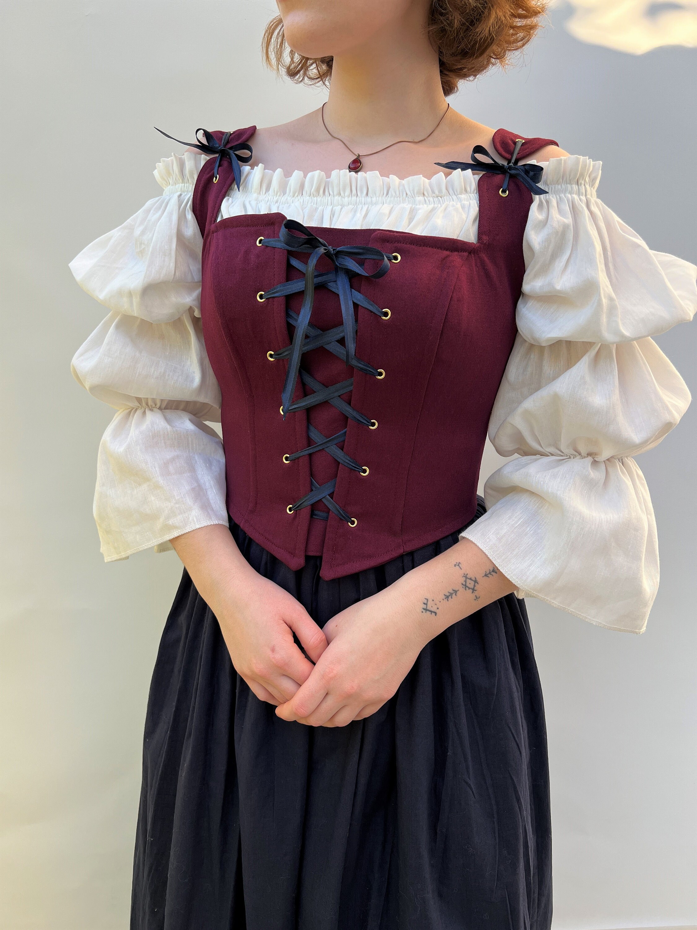 Burgundy Renaissance Corset Bodice: Cottage Core Ren Fair Top - Etsy