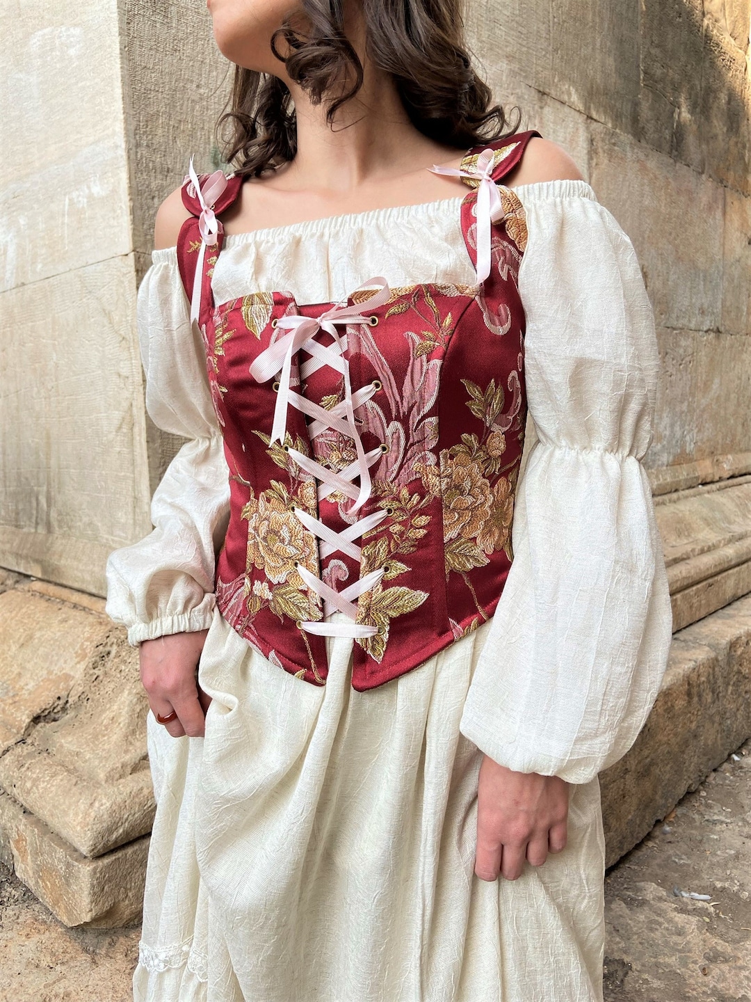 Renaissance Corset, Peasant Bodice, Ren Fair Corset, Burgundy Corset ...