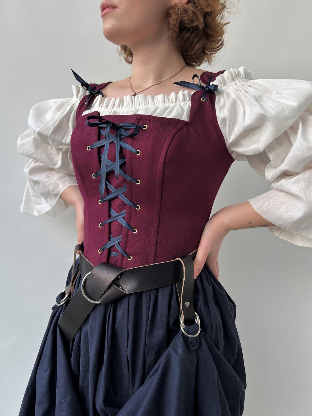 Burgundy Renaissance Corset Bodice: Cottage Core Ren Fair Top - Etsy
