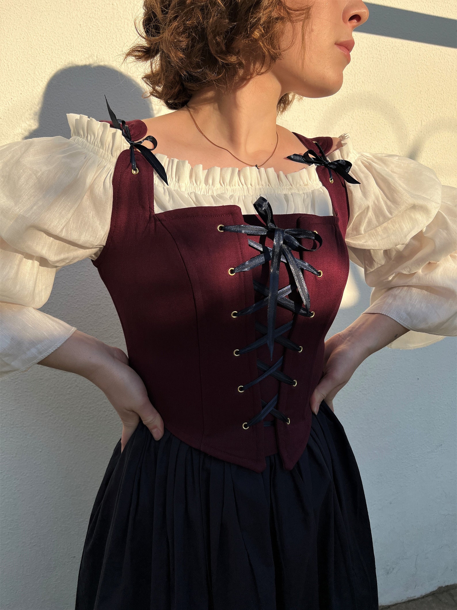 Burgundy Renaissance Corset Bodice: Cottage Core Ren Fair Top - Etsy
