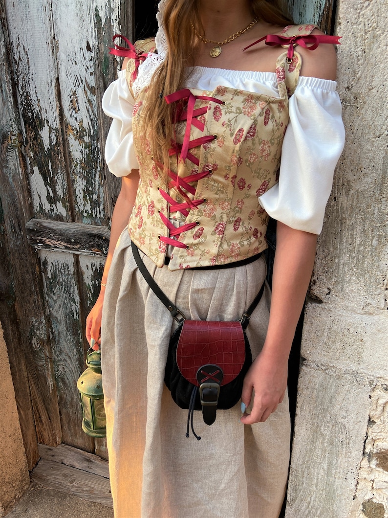 Red Floral Renaissance Corset Bodice: Made to Measure Peasant Top - Etsy