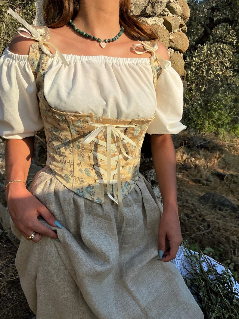 Renaissance Corset Peasant Bodice Floral Pattern Straps - Etsy