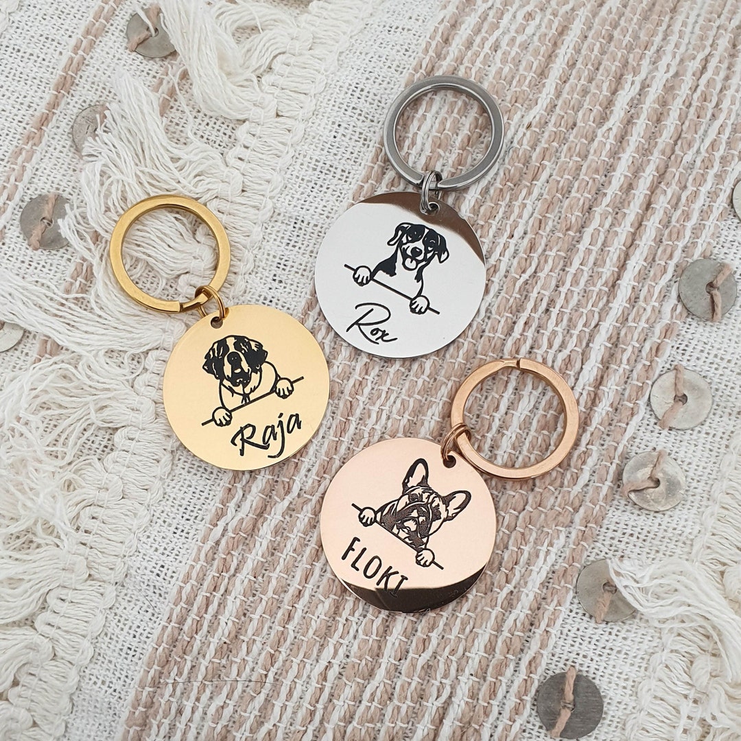 Custom Round Pet Tag, Personalized Dog Peeking ID Tag, Pet Jewelry ...