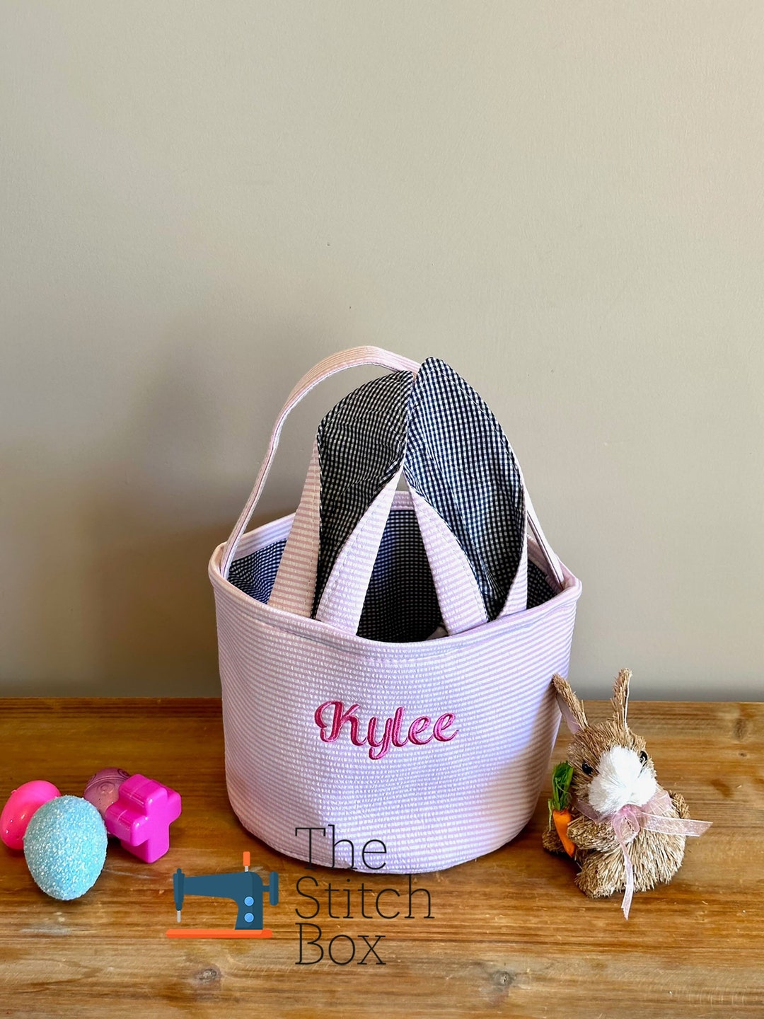 Personalized Easter Basket, Monogrammed Easter Basket, Seersucker ...