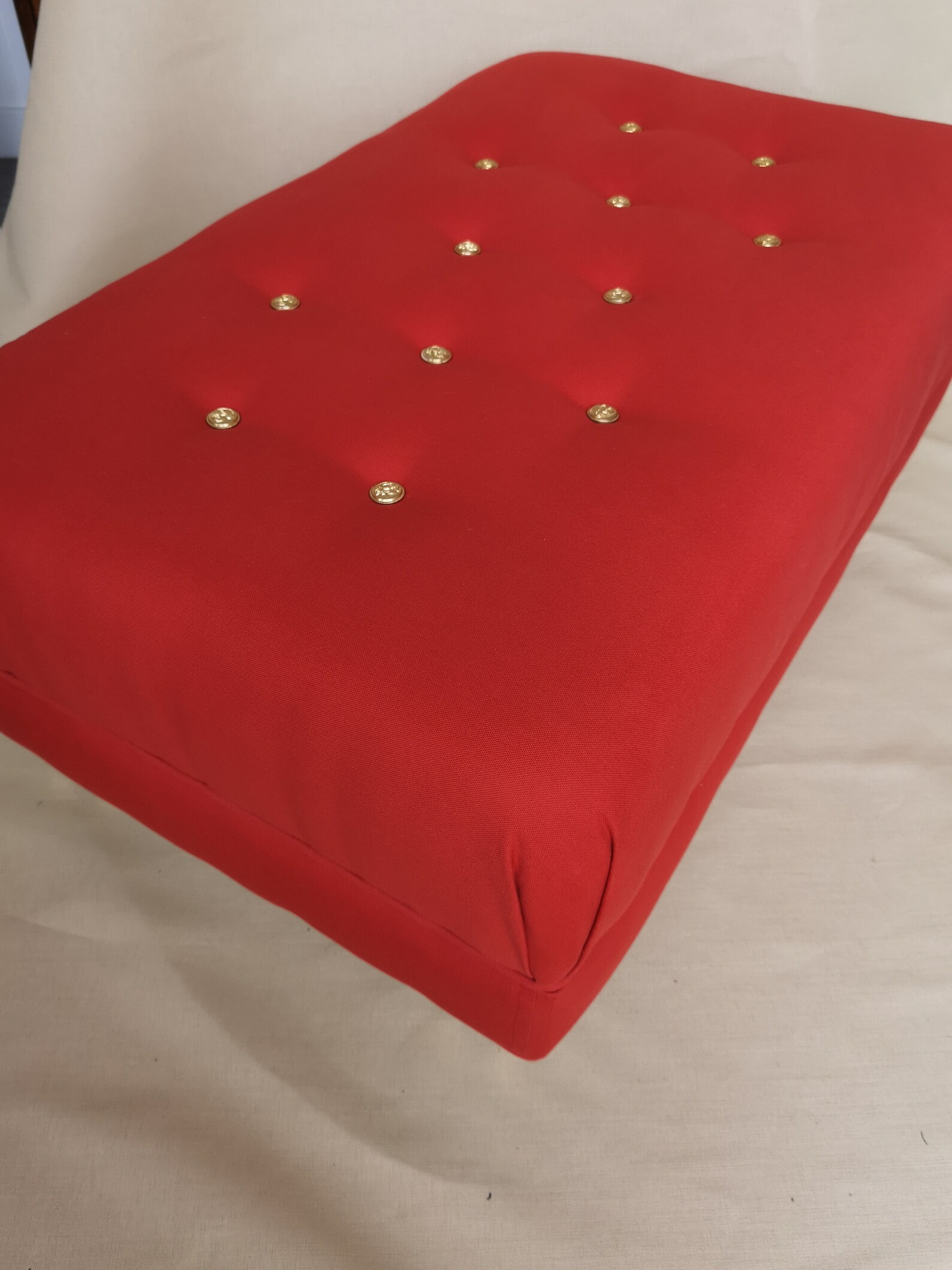 Large Handmade Red Footstool With Brass Nautical Buttoning - Etsy