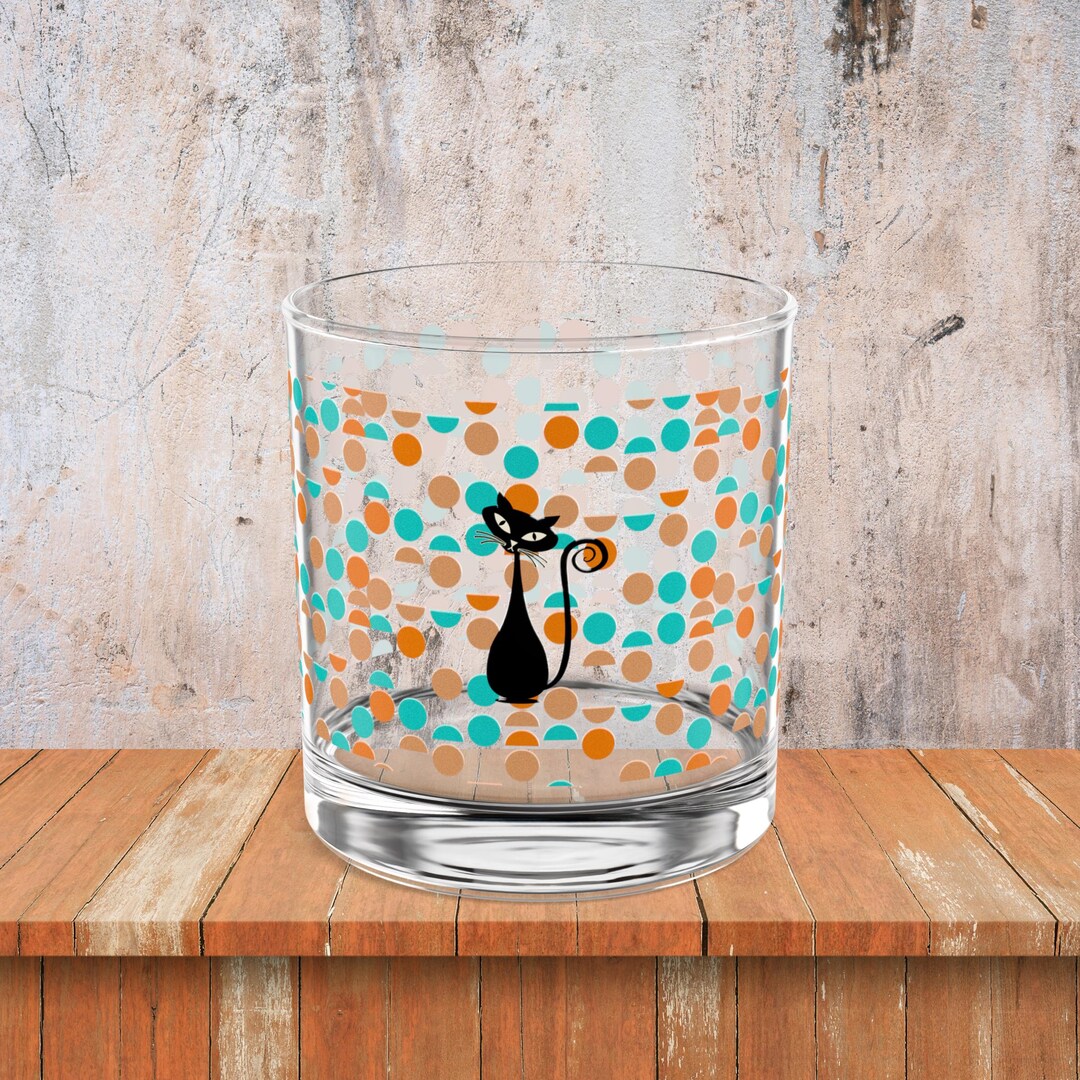 Mid Mod Retro Atomic Cat Whiskey Glass, 10oz Mid Century Modern Retro ...