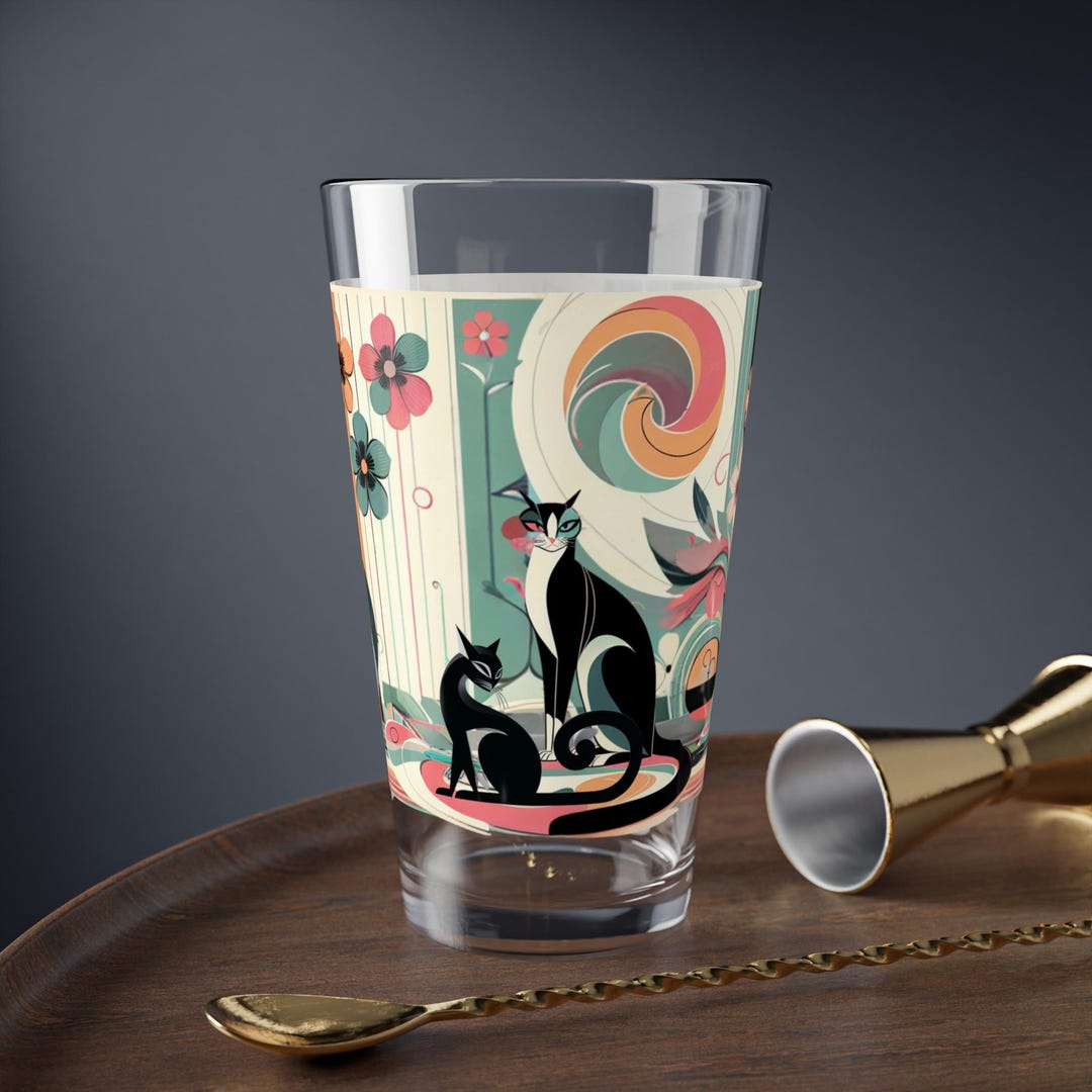 Mid Century Atomic Cats Pint Glass, 1950s Retro Beer Drinking Glassware ...