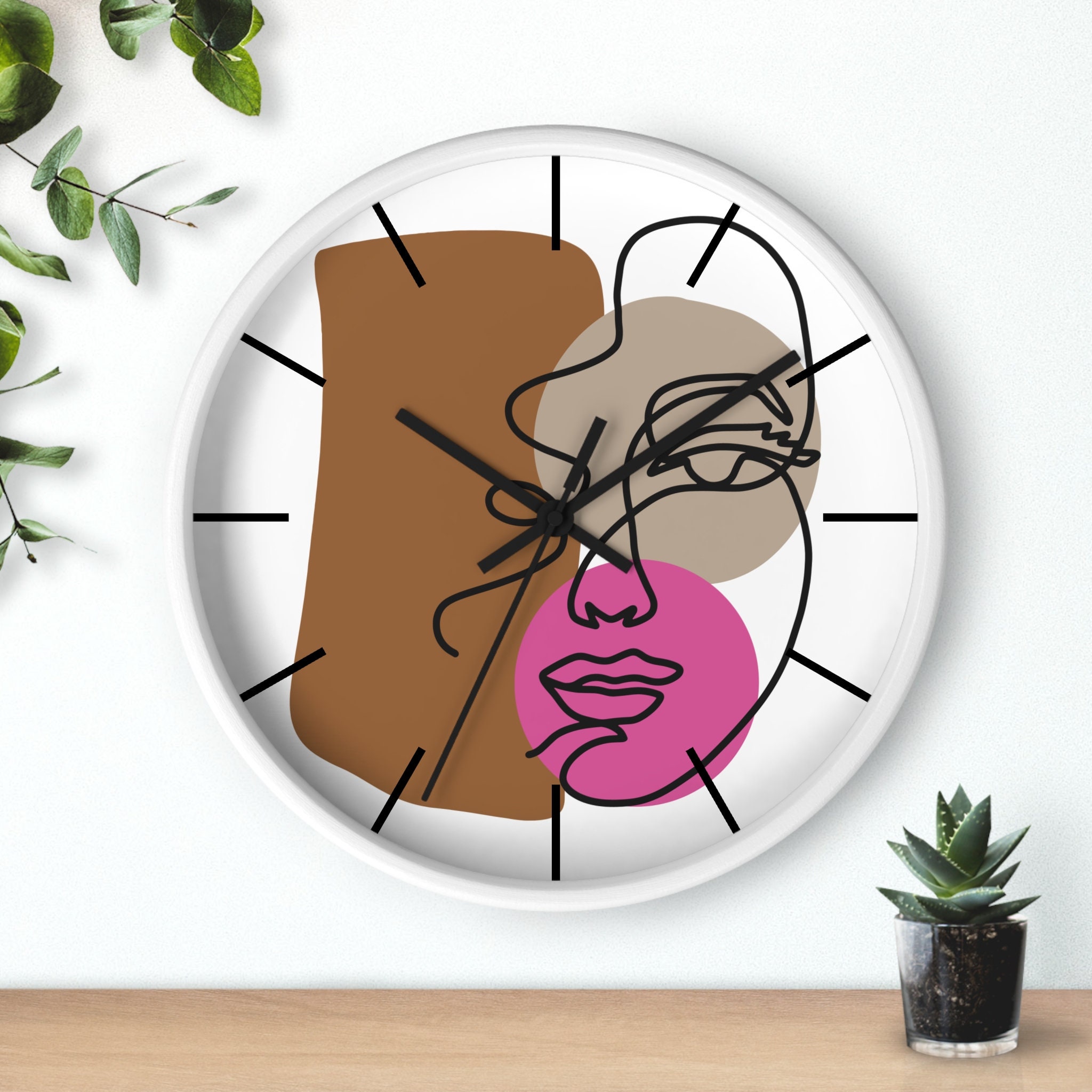 Line Art Wall Clock, Trendy Wall Clock, Choice of 3 Colors, Wood Wall ...