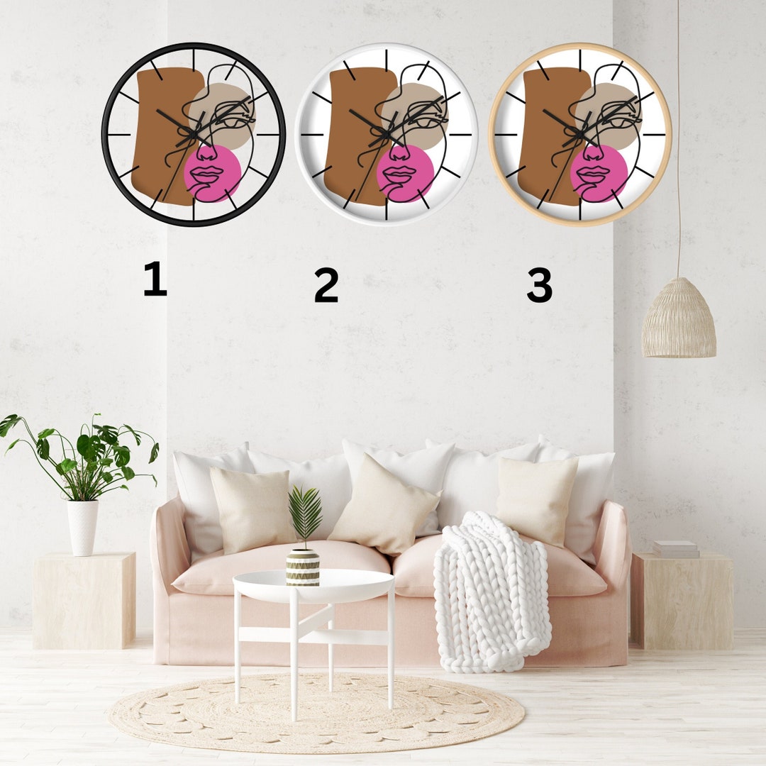 Line Art Wall Clock, Trendy Wall Clock, Choice of 3 Colors, Wood Wall ...