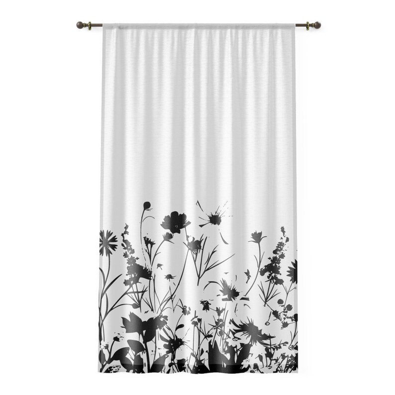 Minimalist Floral Print Drapes, Sheer Wildflowers Window Treatment ...