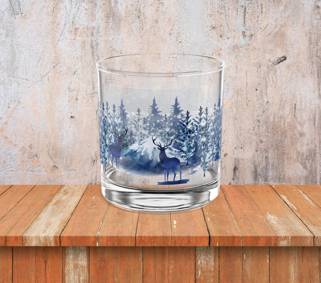 Winter Wonderland Deer Cocktail Glass, Buck Whiskey Glass Set Hunter ...