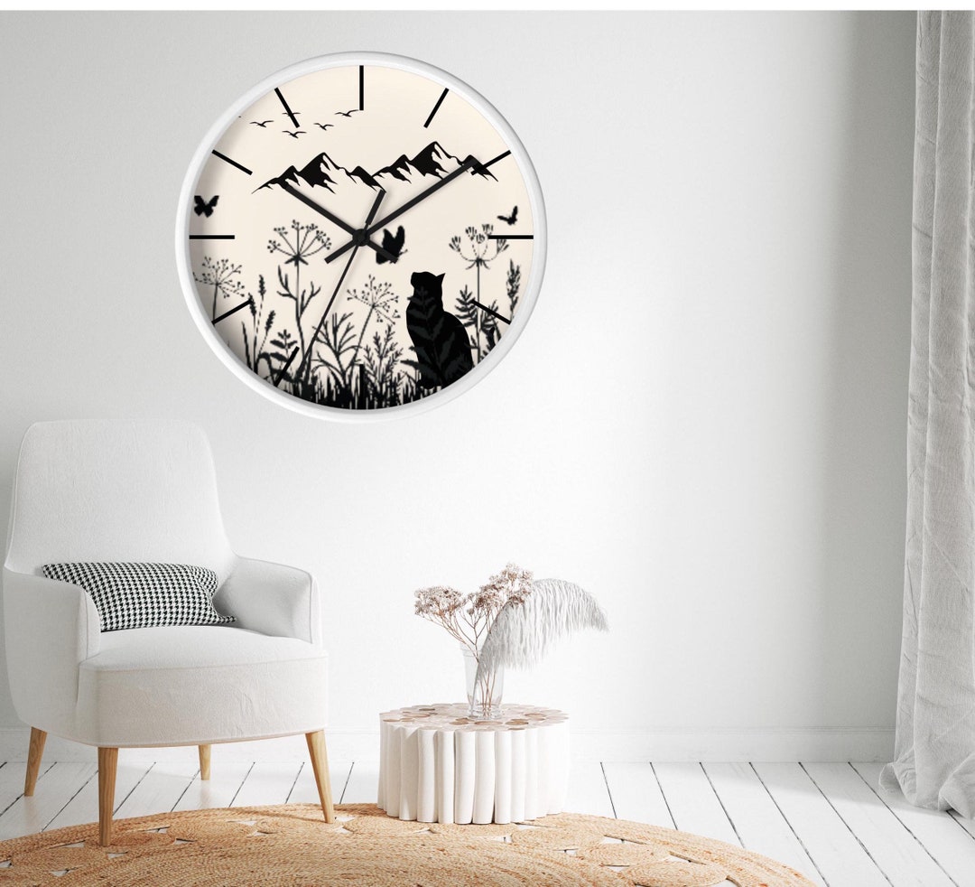 Black Cat Wall Clock, Trendy Wall Clock, Choice of 3 Colors, Wood Wall ...