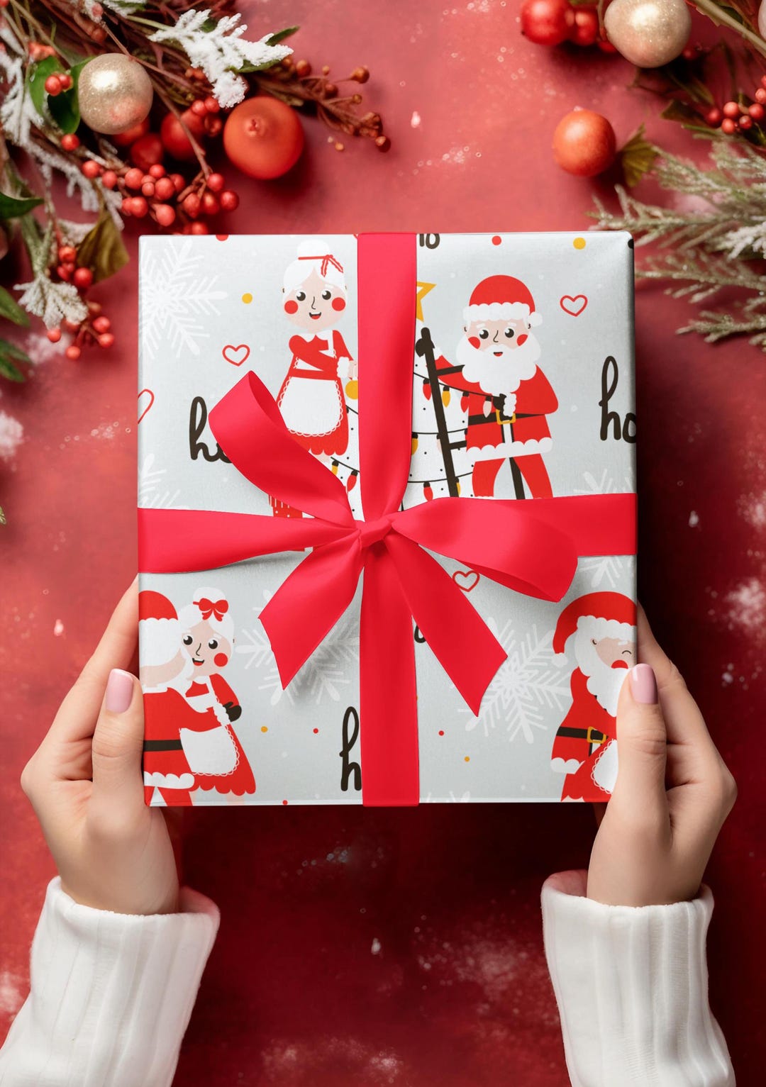 Santa Claus Wrapping Paper, Christmas Holiday Gift Wrap, Mr and Mrs ...