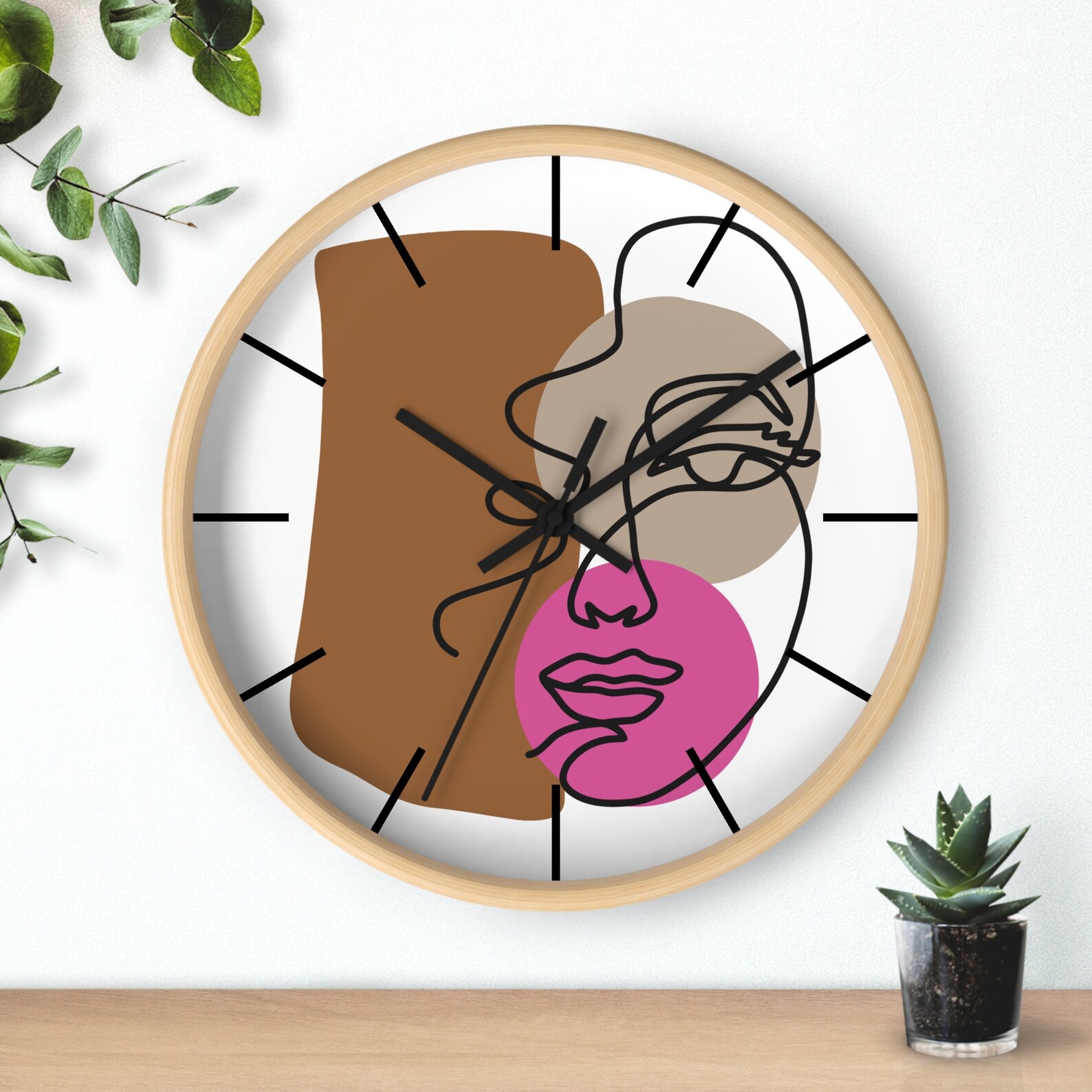 Line Art Wall Clock, Trendy Wall Clock, Choice of 3 Colors, Wood Wall ...