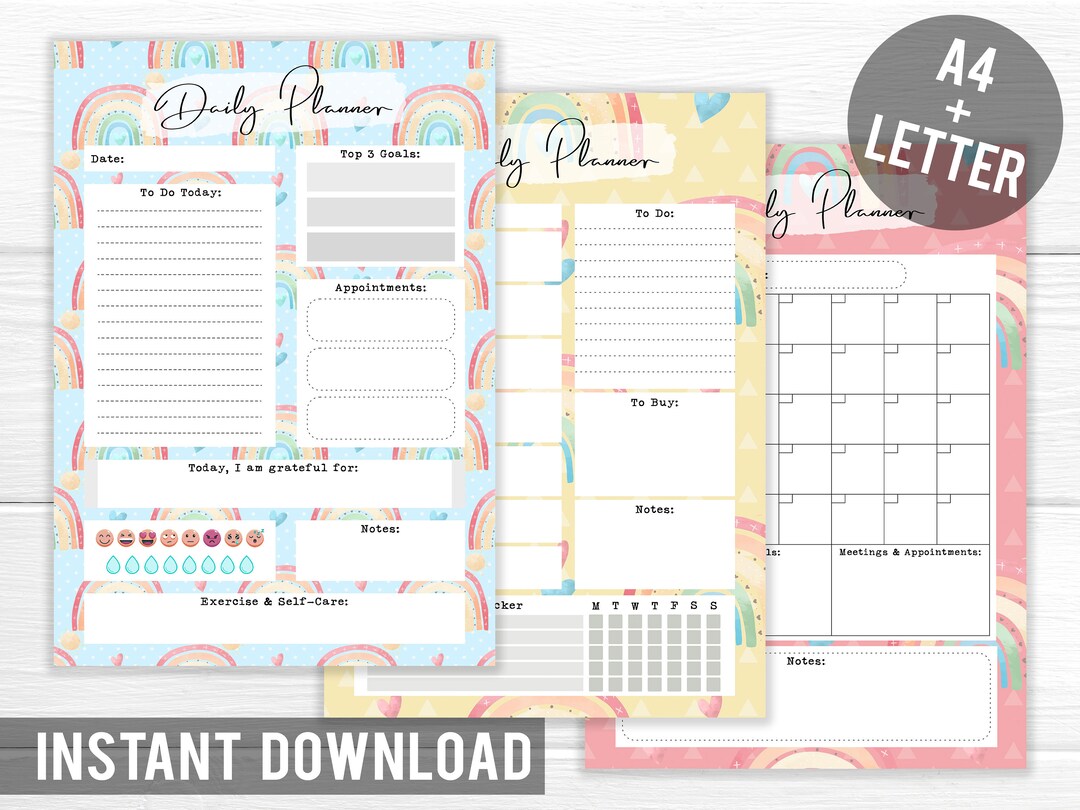 Printable Rainbow Planner Sheets. Digital Download Day Month Week ...