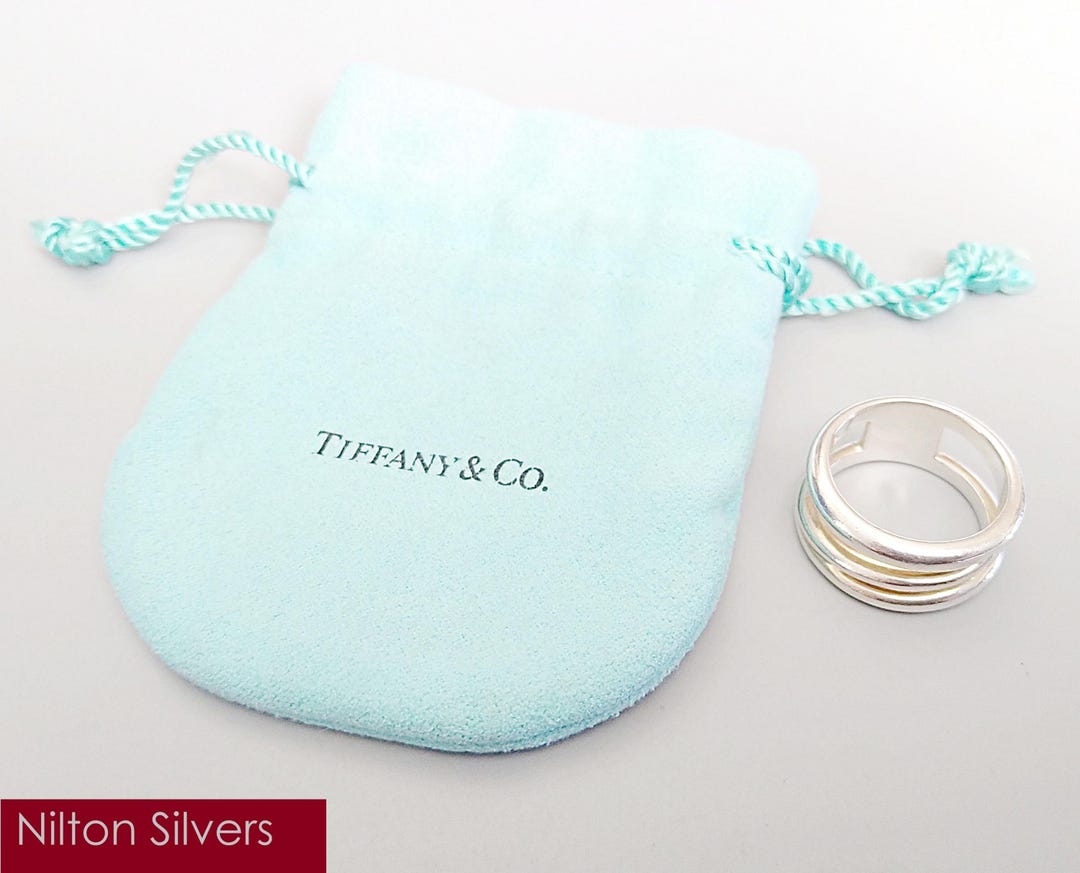 Contemporary Tiffany & Co. Sterling Silver Open Weave Ring W. Pouch ...