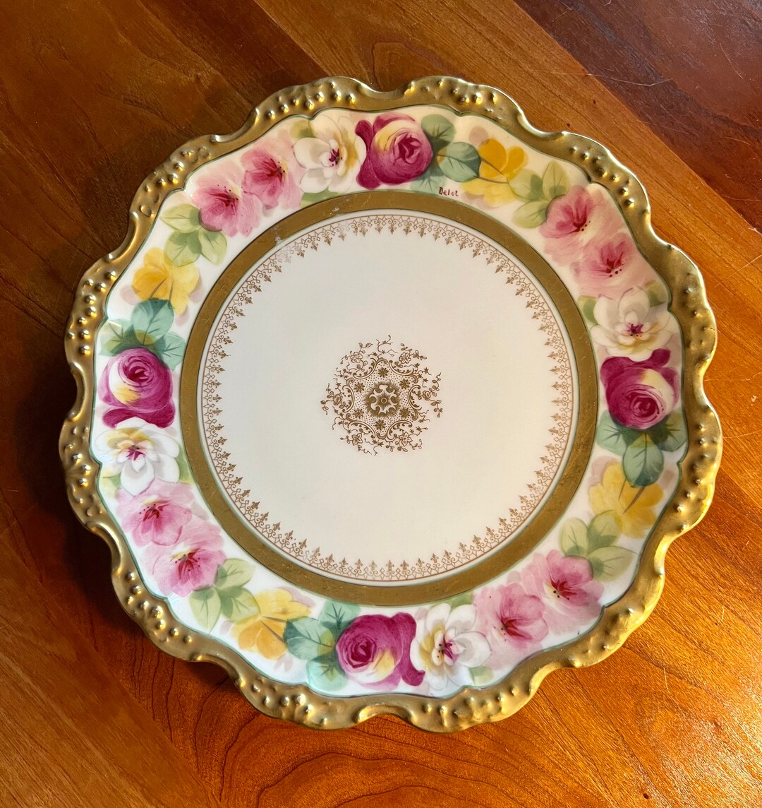 Antique Limoges B&H France Scalloped Gilt Trimmed Roses Plate ...